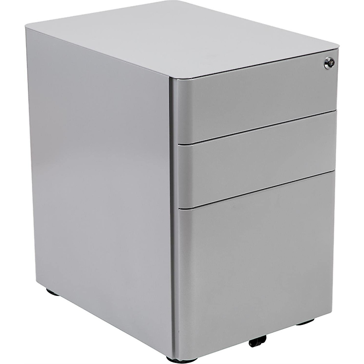 Flash Furniture Warner Modern 3-Drawer Mobile Locking Filing Cabinet with Anti-Tilt Mechanism and Hanging Drawer for Legal & Letter Files, Gray, Set of 1