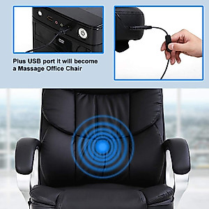 Ergonomic Task Desk Computer Chair Home Office Chair, Massage Function Lumbar Support Soft Comfort with Armrest High Back PU Leather Chair Adjustable Rolling Swivel, Nice Chic Best Home Office Chair
