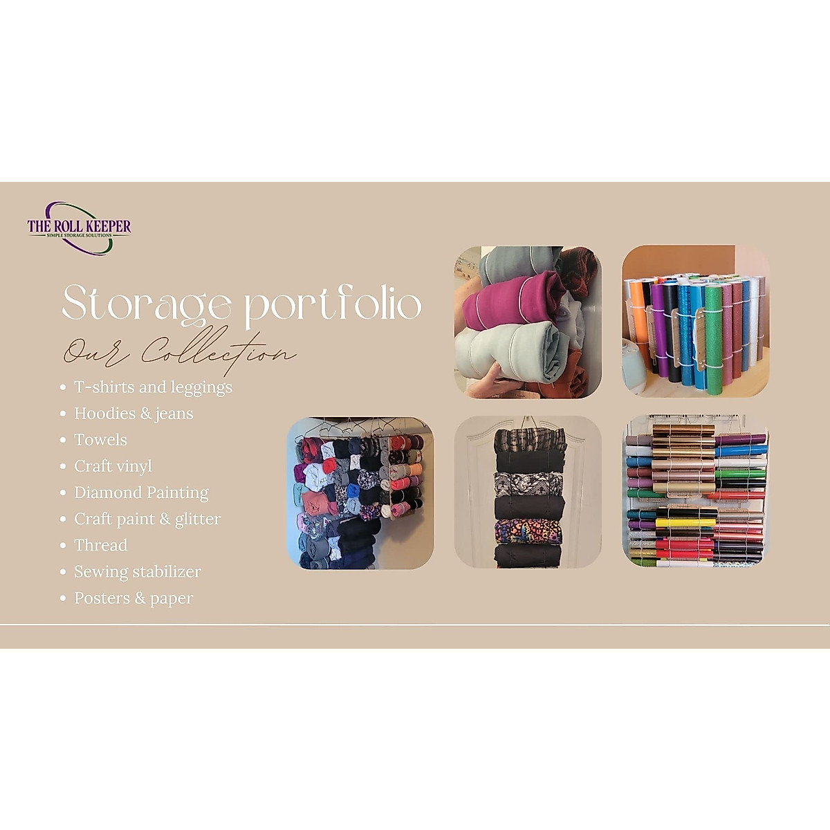 The Roll Keeper, Vinyl Roll Holder and Craft Room Organizer, Hanging Adjustable Rack, Diamond Painting Accessories ,Closet, Door and Wall Mount, Holds 24 Roll (White, Holds 24)