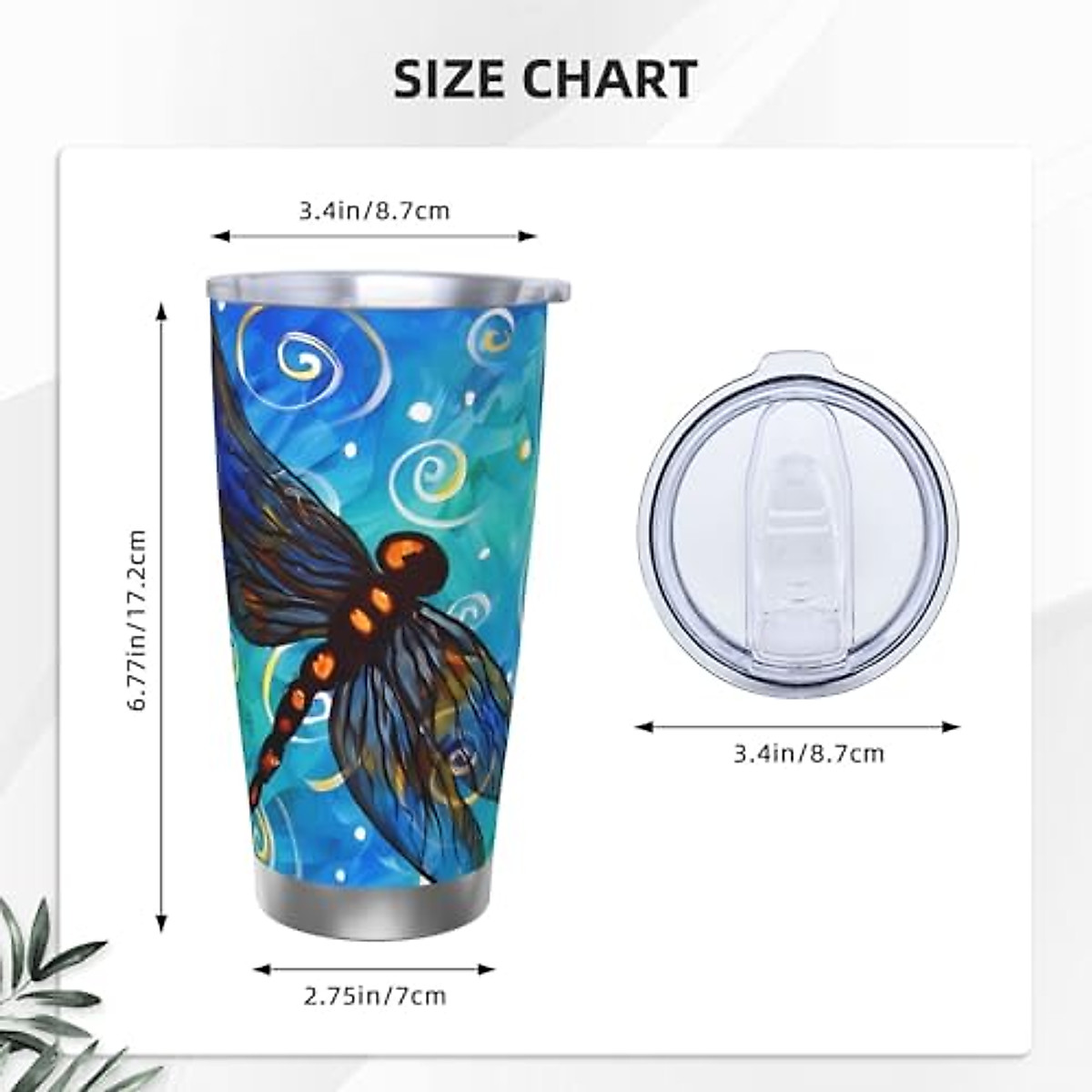 Butterflies and Dragonflies 20oz Tumbler Stainless Steel Vacuum Insulated Coffee Travel Mug, Durable Insulated Coffee Travel Mug with Splash-Proof Lid Metal Straw and Brush Thermal Cup for Outdoor