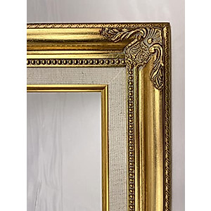 TP Picture Frame (No Glass and Backing)- Classic Gold Ornate Wood/Gesso with Linen Liner- Antique Style, Baroque, Vintage Look (16x20)