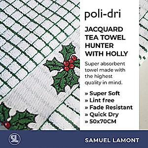 The Original Poli-dri Kitchen Towel from Samuel Lamont 100% Cotton (Holly Leaves)