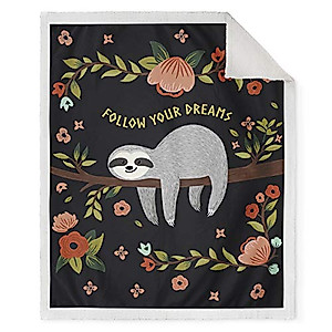 Jekeno Sloth Sherpa Blanket Comfort Warm Print Fleece Throw Blanket for Sofa Chair Bed Office Travelling Camping Gift 50"x60"