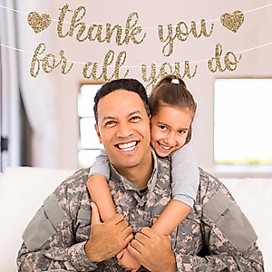 Pre-Strung Thank You For All You Do Banner - NO DIY - Gold Glitter Banner - Pre-Strung Garland on 8 ft Strand - Employee Coworker Staff Teacher Appreciation Decorations & Decor. Did we mention no DIY?