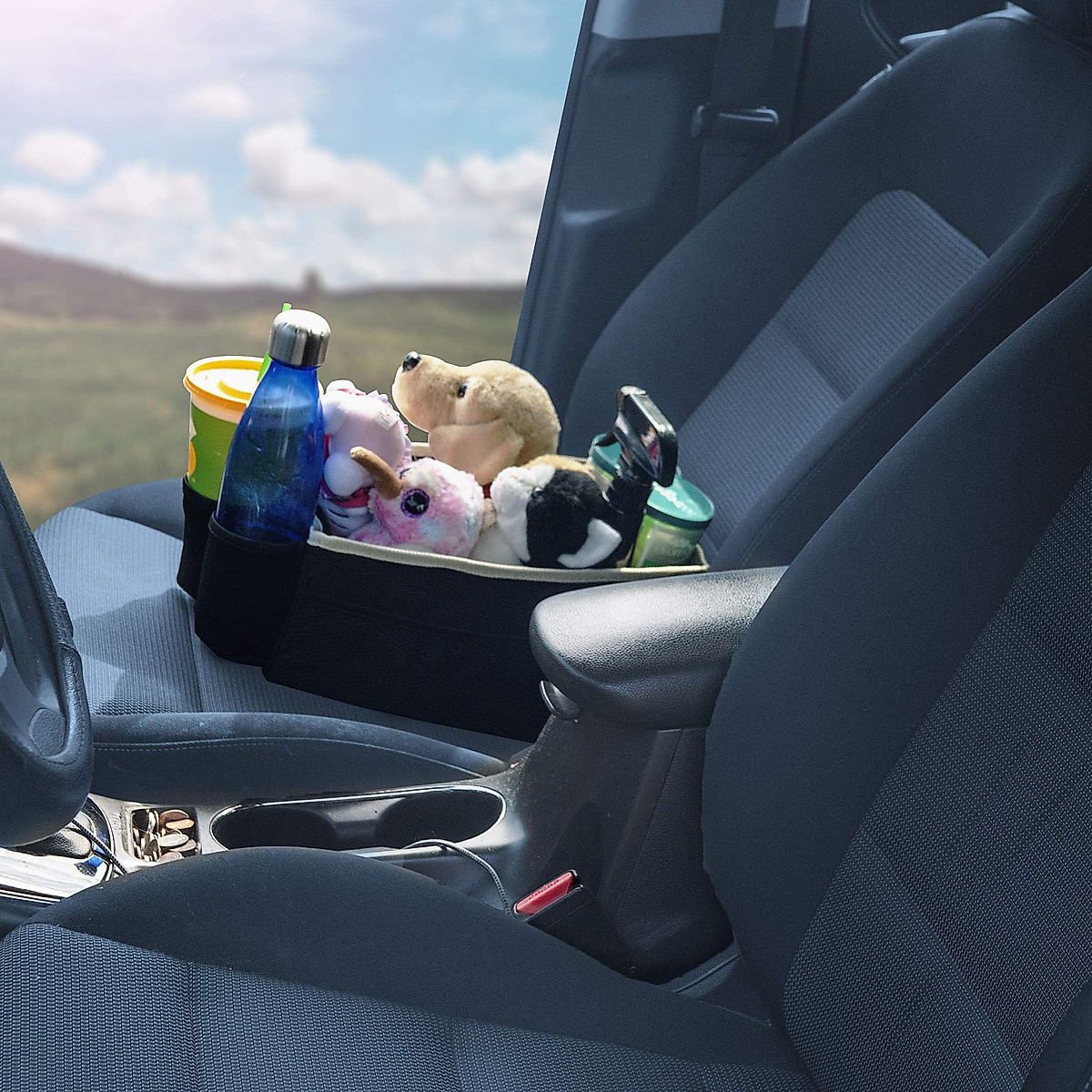 FH Group E-Z Travel Multi-Use Car Organizer with Cup Holders Back Seat Storage Blue