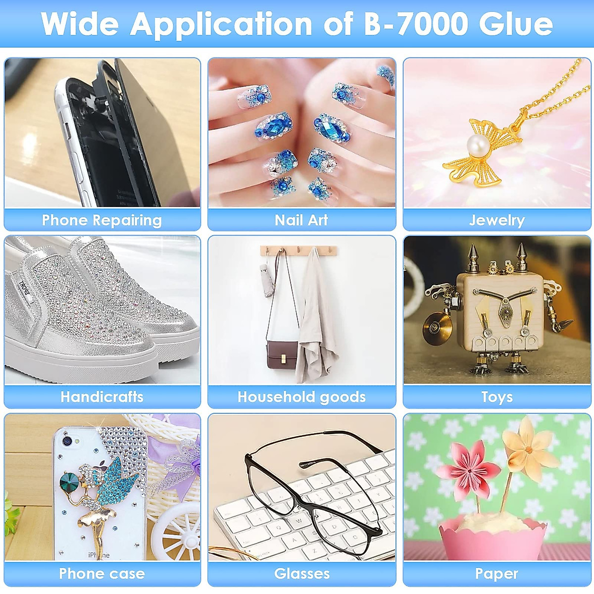 B7000 Rhinestones Glue for Crafts, 110ML Glue of Diamond Jewelry 3.7fl.oz Clear B-7000 Super Jewelry Glue Transparent Industrial Adhesive for Fabric Phone Repair Jewelery Making Crystal Gem