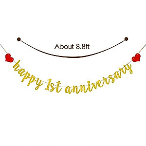 AonBon Gold Happy 1st Anniversary Banner, for 1st Anniversary Party Decoration, 1st Wedding Anniversary Party Decoration Photo Props