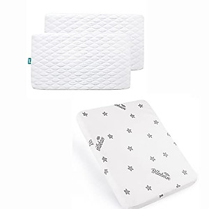 2 Pack Waterproof Sheet for Pack n Play Quilted and Pack and Play Mattress Topper 38" x 26" for Baby Playard, White