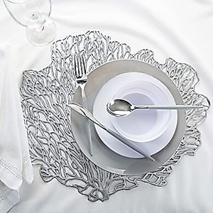 Home Details 4 Pack Coral Metallic Placemats | Detail Décor | Perfect Tablescape | Great for Dining Room | Kitchen Table | Island Counter | Coffee Table | Coral Design | Sliver