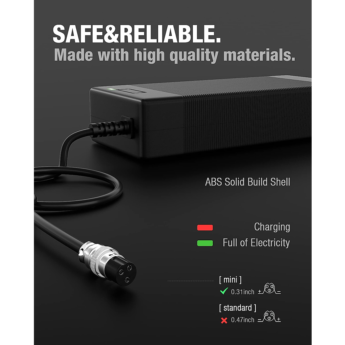 stio Universal Power Adapter Charger for Gotrax/Hiboy, 42V/36V 2A GX16 GX12 3Pins DC5.5-2.5/2.1 XLR 3Prong Connector Power Supply for 36V Lithium Battery UL Certified Charger