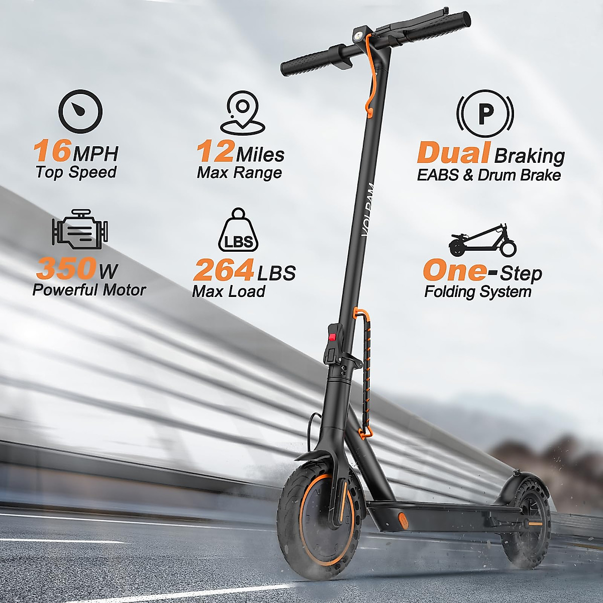 VOLPAM Electric Scooter, Powerful 350W/500W Motor, Max 12/19/28Miles Long Range, Top Speed 16/19/21 MPH, 8.5" /10'' Tires, E Scooter for Adults (8.5''-12Miles-350W)