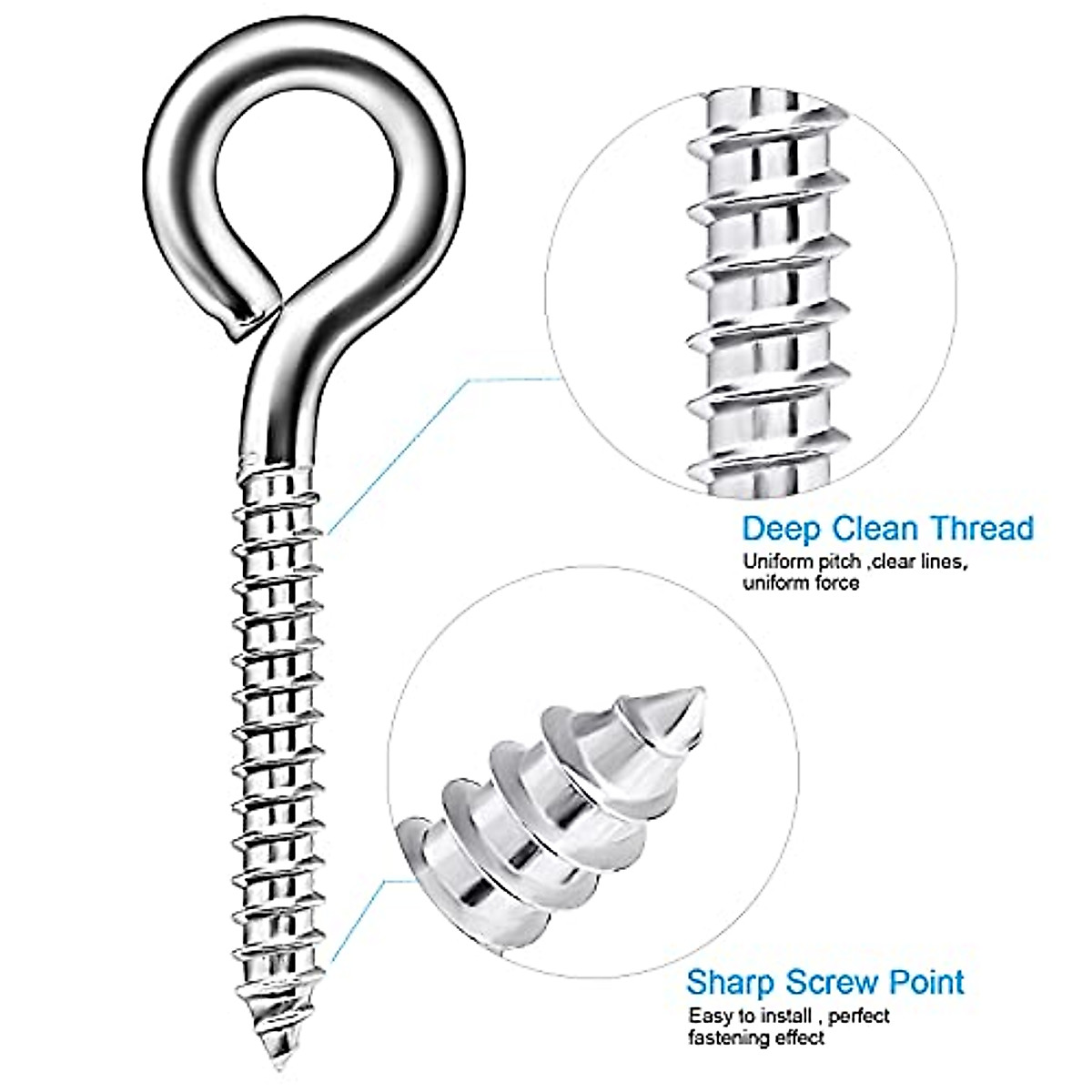 DihZoks 12 Pack 3.2 Inches Screw Eyes, Eye Hooks Screw in Heavy Duty, Eye Bolt, Long Eye Screws Ring, Swing Hooks for Hammock Stand, Swings Chair, Yoga, Indoor & Outdoor, Self Tapping Screws