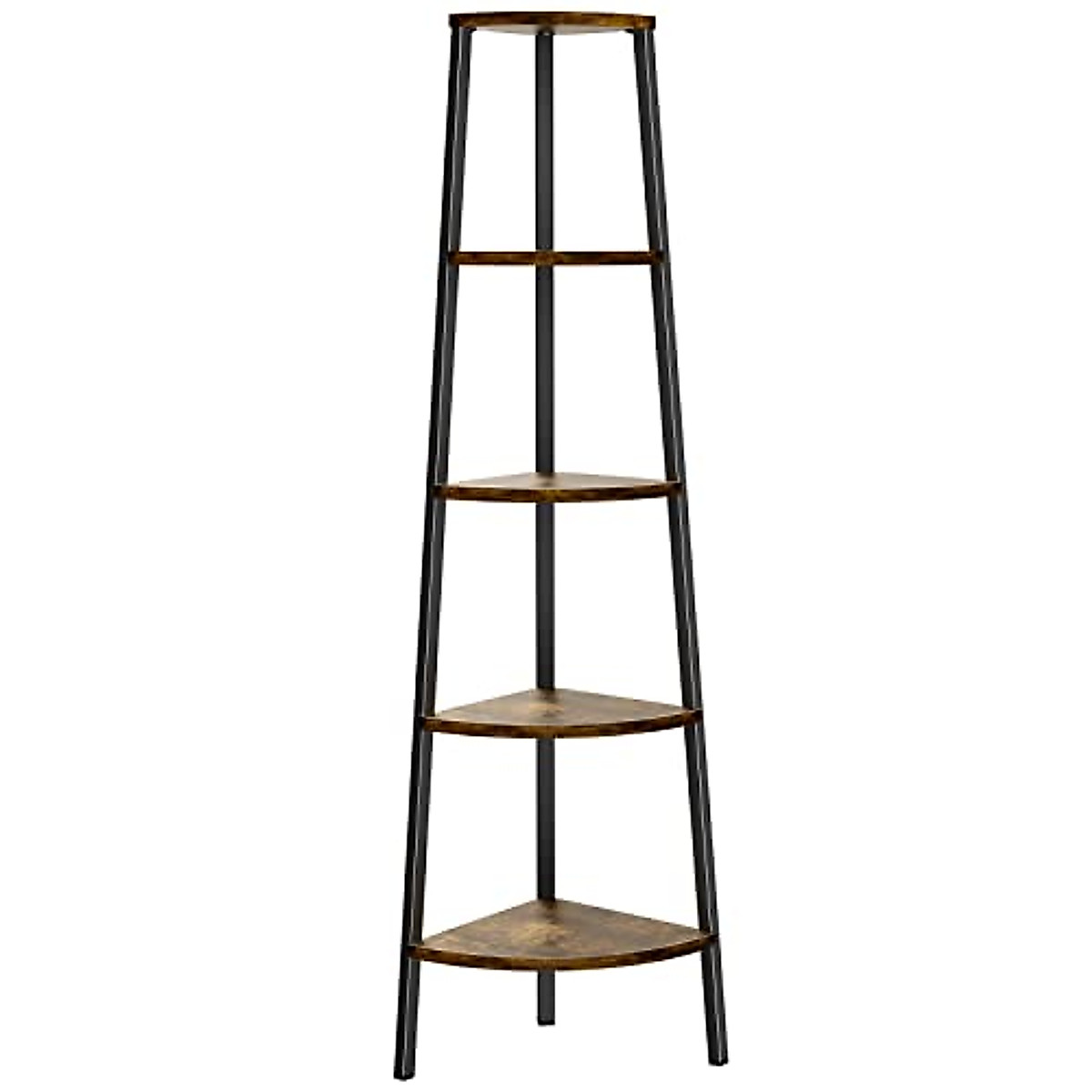 Pipishell Corner Shelf, 5 Tier Bookshelf Bookcase, Industrial Corner Bookshelf Plant Shelf for Bedroom, Living Room, Office, Kitchen, Display Shelf & Storage Ladder Corner Shelf, Rustic Brown