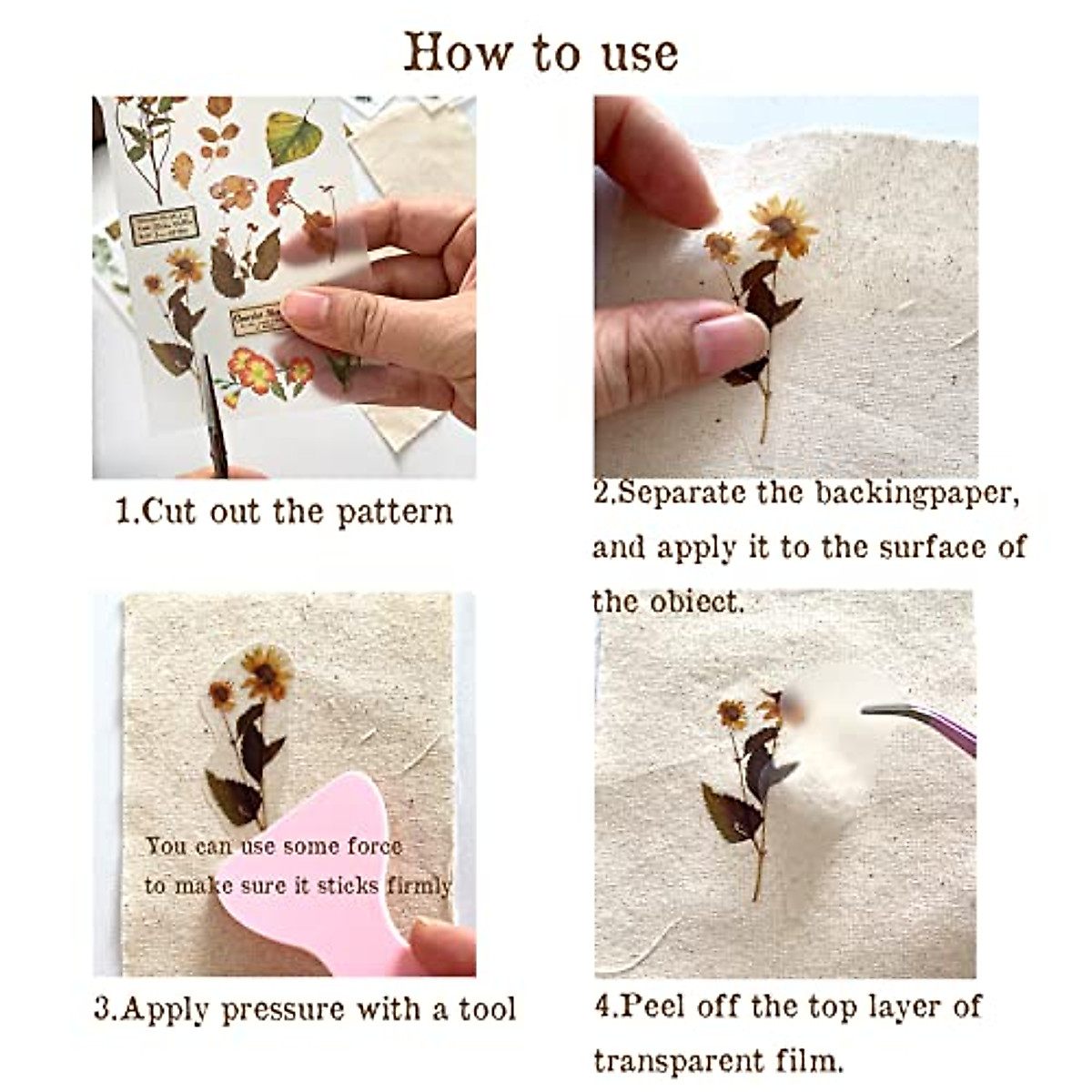 Vintage Rub on Transfers Stickers, 4 Pack Transfer Stickers Flowers Scrapbooking Stickers for Paper, Fabric, Mugs, Junk Journals, Bullet Journals, Scrapbooking Materials, Planners, Wedding Scrapbook