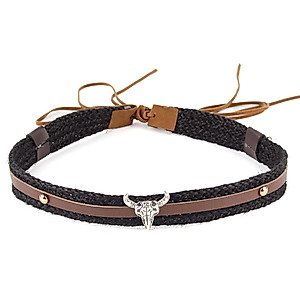 GRNUS Hat Bands for Cowboy Hats Men Handmade DIY Rope Belt Hemp Braided Cow Head Decor Women Vintage Cap Accessory (A)