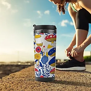 Mushrooms and Flowers Travel Coffee Mug Reusable Insulated Drinking Cup with Lid for Home Outdoor Works 13 Oz