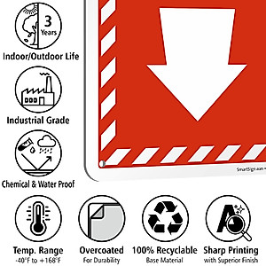 SmartSign 10 x 7 inch “Fire Alarm” Sign with Down Arrow and Pre-Cleared Holes, Digitally Printed, 55 mil HDPE Plastic, Red and white, Made in USA