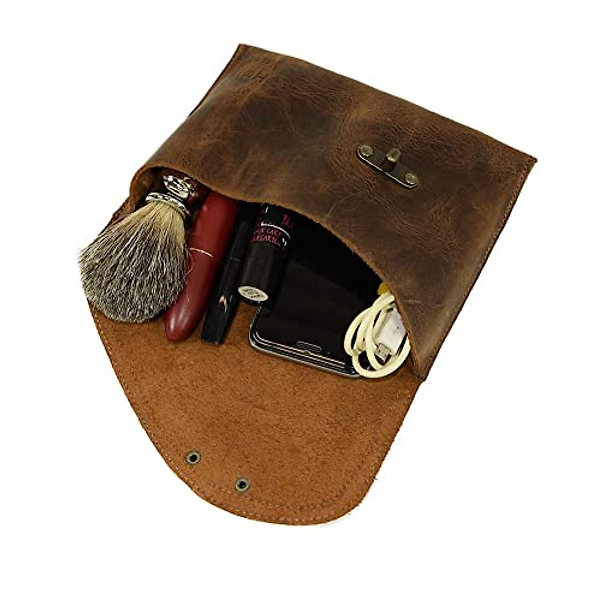 Hide & Drink, Petit Travel Vintage Leather Clutch Bag Handmade from Full Grain Leather, Women's Fashion - Bourbon Brown
