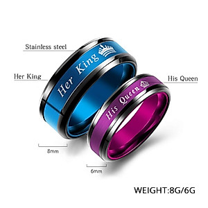 Blowin Set of 2 Matching Her King and His Queen Couple Ring Set Anniversary Engagement Wedding Bands Stainless Steel Promise Rings