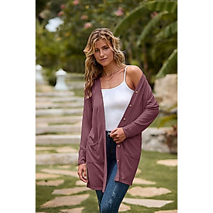 MEROKEETY Women's Open Front Lightweight Cardigan Long Sleeve Button Down Loose Outwear, Maroon, S