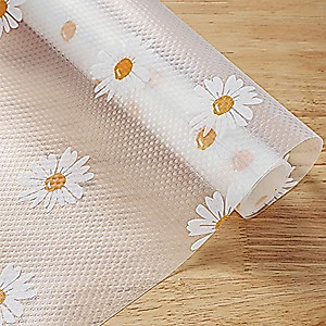 Jacriah Daisy Shelf Liner for Kitchen Cabinets Non-Adhesive Drawer Liner Non-Slip Refrigerator Liner Waterproof Fridge Pad Cupboard Mat Easy Placemats, Ideal for Wire Pantry Bathroom, 11.8"X59"