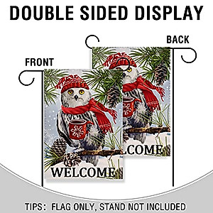 Artofy Welcome Winter Owl Coffee Pinecones Home Decorative Garden Flag Snow, Pine Trees Branches House Yard Outside Decor, Christmas Snowflakes Farmhouse Outdoor Small Decoration Double Sided 12 x 18