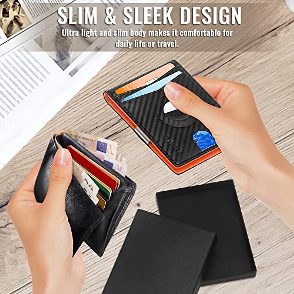 Wallet With Airtag Holder for Mens, Slim Long Bifold Wallets for Men RFID Blocking Wallets Business Card Holder Credit Card Holder Purse Black Airtag Wallet with Money Clip Large Capacity Mens Gift