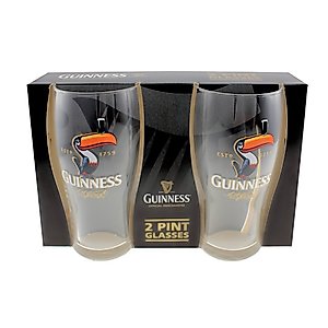 Guinness Toucan Stout Beer Glass Twin Pack | Certified Official Merchandise 20oz Glass | Gifts for Beer Lovers