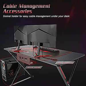 EUREKA ERGONOMIC Gaming Desk 47 Inch,PC Gaming Table, X Shaped Gaming Computer Desk with Mouse Pad, Carbon Fiber Home Office Desk with Cup Holder & Headphone Hook & Controller Stand,Black