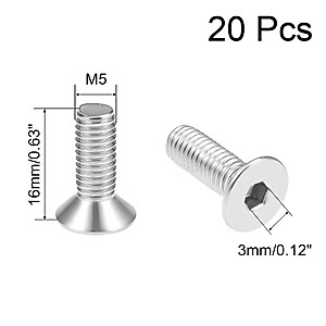 uxcell M5x16mm Flat Head Machine Screws Inner Hex Screw 304 Stainless Steel Fasteners Bolts 20Pcs