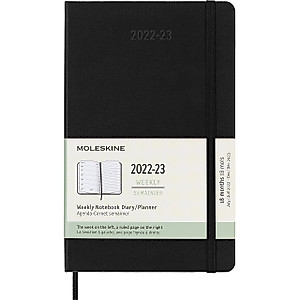Moleskine Classic 18 Month 2022-2023 Weekly Planner, Hard Cover, Large (5" x 8.25"), Black