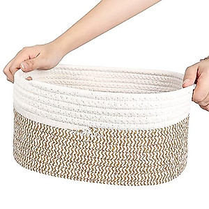 Storage Baskets for Shelves, Set of 3 Storage Baskets with Handles for Living Room, Bathroom Nursery Shelves (Mixed Camel+White)