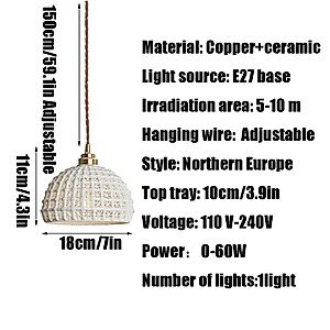 SSBHDM Creative Grid Ceramic Pendant Lamp Lampshade,Nordic Minimalist Style Chandelier,E27 Base Single-Head Hanging Light,Bookstore Kitchen Living Room Decorative Lighting Fixtures