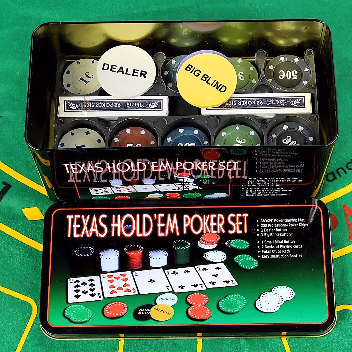 Lynkaye Poker Chip Set with Aluminum Storage Box,Two Decks of Standard Playing Cards,Big Blind,Casino Style Chip for Texas Home Game Holdem Poker Nights,Blackjack,Roulette Games,Casino Parties