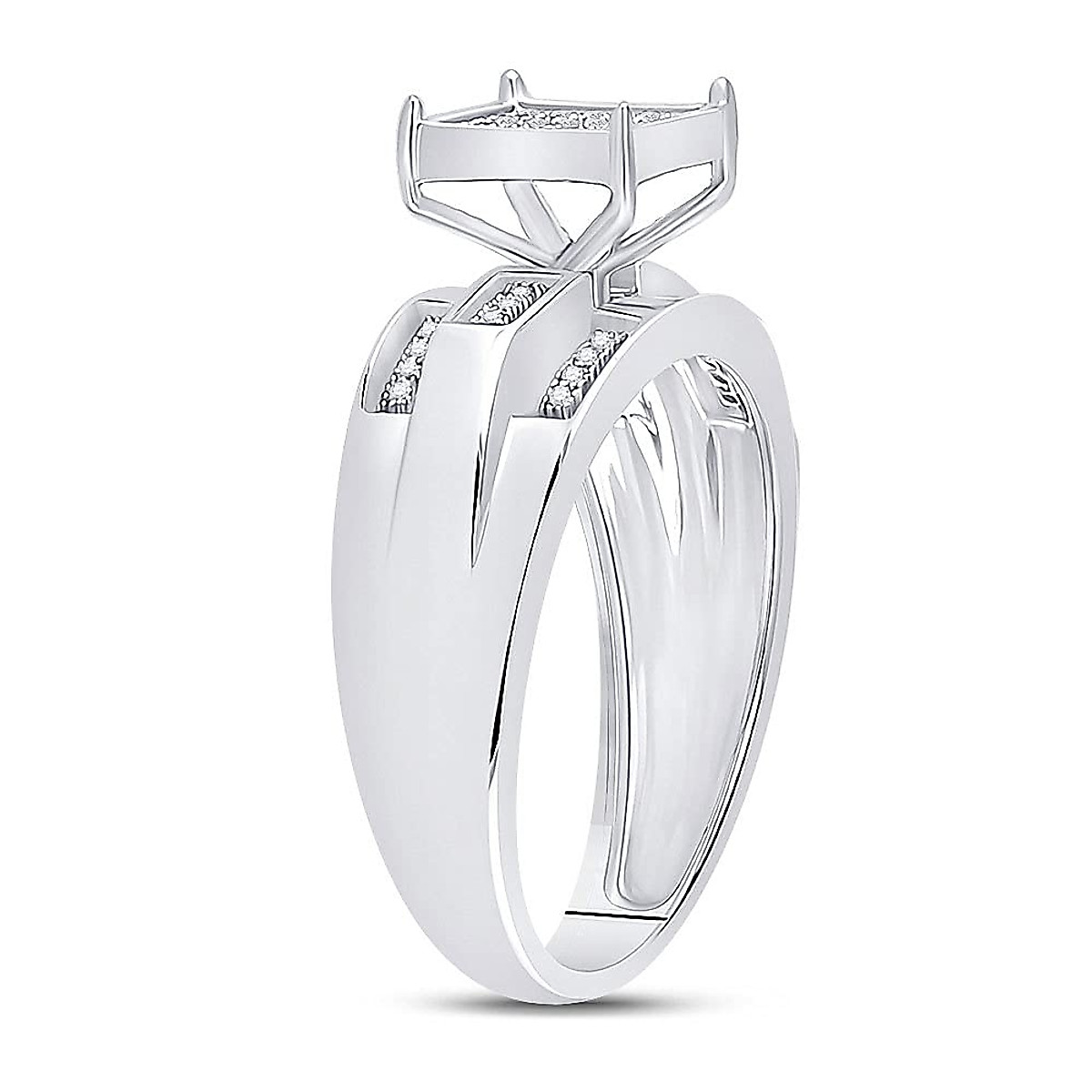 The Diamond Deal Sterling Silver Round Diamond Square Bridal Wedding Engagement Ring 1/8 Cttw