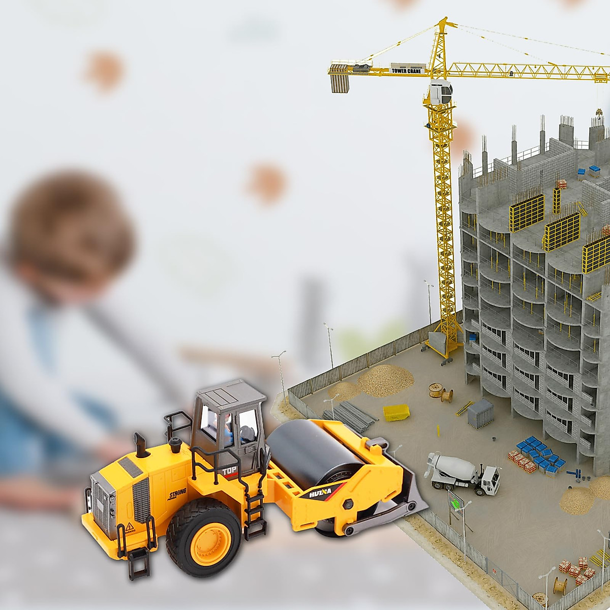 Gemini&Genius Construction Vehicle Toys 1/35 Scale Die-cast Grader Engineering Road Planer Vehicle Models Toys for Kids and Decoration for House (1-35 Road Roller)