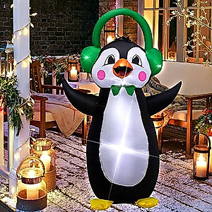 DROFELY 4 Foot Christmas Inflatable Penguin with Headphones Indoor Outdoor Decoration Christmas Yard Blow up -WM-07