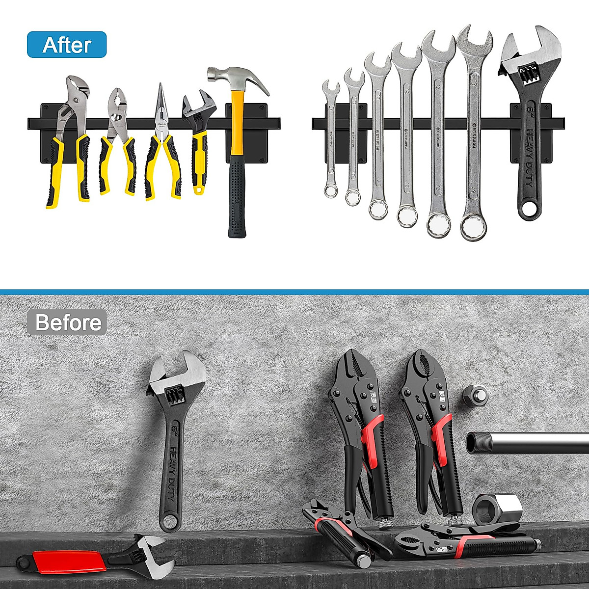 PYBTOOL Heavy Duty Magnetic Tool Holder Strip, Magnetic Knife Strips, Screwdriver Organizer, Garage Tool Storage Rack, Magnetic Tool Organizer Bar for Workspace, Garage, Kitchen(16Inch, 2 Pack)