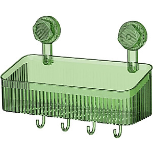 Versatile Shower Caddy with Strong Suction Power, Suction Cup Shower Basket, Simple Wall Mounted Shower Shelf, Practical Shower Organizer for Home Apartment Hotel Accessories (Green)