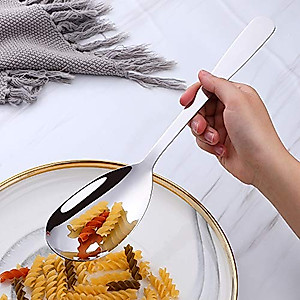 Mingcheng 12 Inches Stainless Steel Salad Server Sets with Salad Spoon and Fork, Cooking Utensils for Kitchen, Simple and Classic Dishwasher Safe(Silver)