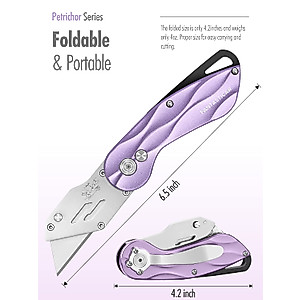 FantastiCAR Fancy Folding Utility Knife Box Cutter Set with Extra Blades (Blue and Purple), Metal Handle