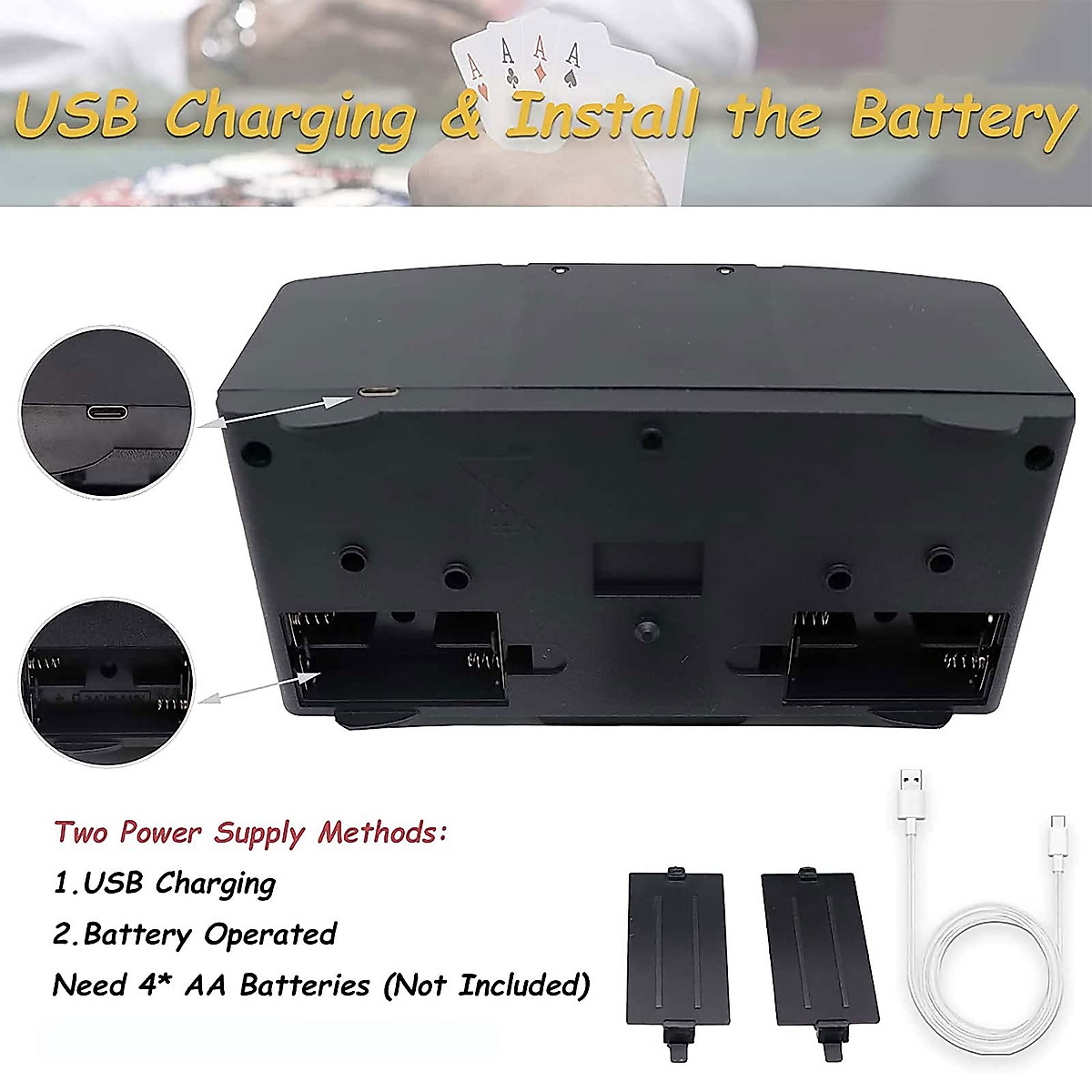 JFF 6 Deck Electric Shuffler Suitable for Blackjack and Card Games Quiet, Easy to Use USB/Battery Powered Automatic Card Mixer, Casino Equipment Poker