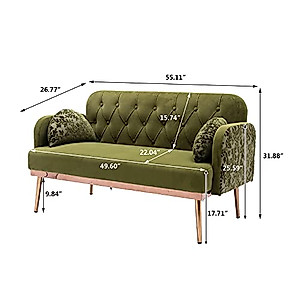 HomSof, Green Loveseat Velvet Chair, Small Couch for Bedroom, Sofa with Metal feet, 2 Pillows Included