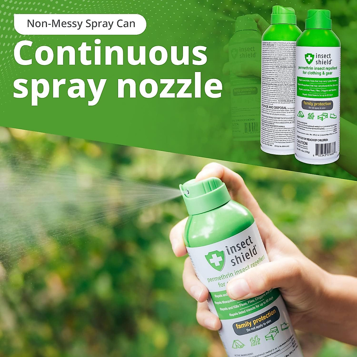 Insect Shield Premium Permethrin Spray - Tick, Flea, Fly, Mosquito, Chigger, Spider & Bed Bug Repellent for Clothing, Gear, Furniture, & Tents, Last up to 60 Days, Clear, 6 Oz Aerosol