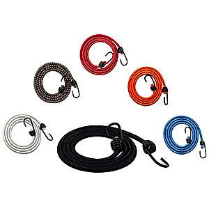 SGT KNOTS - Bungee Cord with Hooks | Marine Grade Shock Cord with 2 Hooks - Heavy Duty Elastic Cord - Bunjie Cords Strap - Bungees for Tie Downs, Camping, & Cars (24 in - Black, 4Pack)