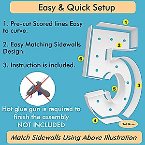 3FT Marquee Light Up Numbers Pre-Cut Frame Giant Marquee Numbers 5, Mosaic Numbers for Balloons, 15th 25th 50th 65th Birthday Decorations for Women Men, 50th Anniversary Decorations, Party Decor