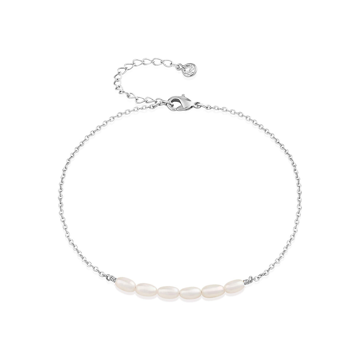 Freshwater Pearl Anklet,Sterling Silver 14K Silver Filled Boho Pearl Dainty Handmade Beaded Cute Tiny Charm Beach Ankle Bracelet Foot Chain Anklet for Women