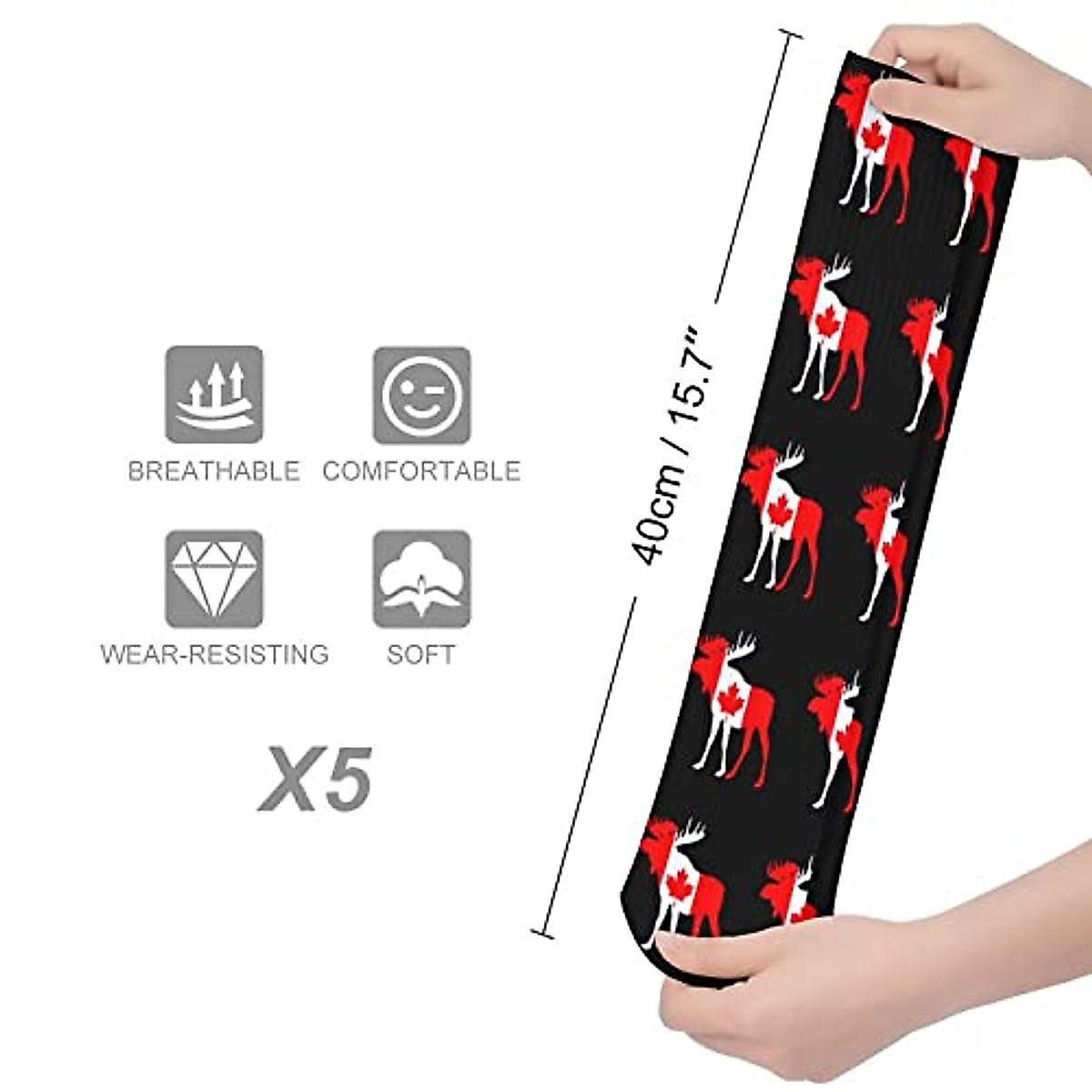 aifaqukuanga Canadian Flag Moose Silhouette 5-Pack Men And Women Casual Long Socks Breathable Athletic Running Socks