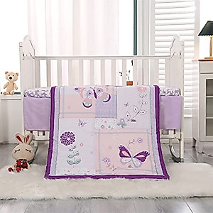 Wowelife Baby Girl Nursery Bedding Set Butterfly, Premium Purple Crib Bedding Set, Baby Girl Crib Bed Set Breathable and Soft for Girl