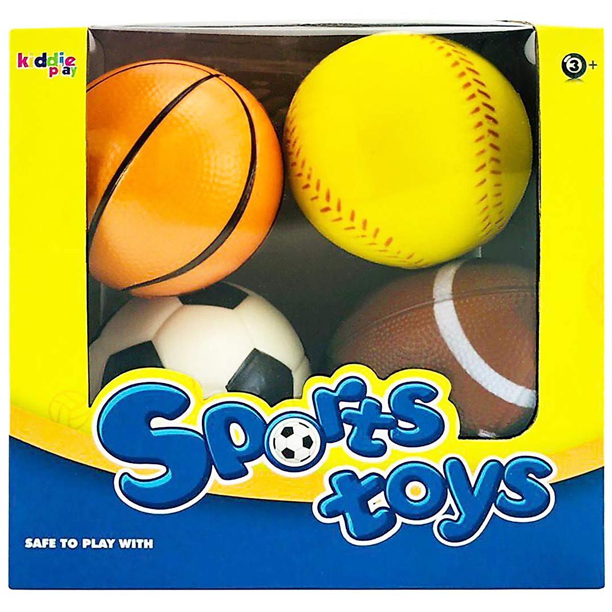 Kiddie Play Set of 4 Balls for Toddlers 4" Soft Soccer Ball, Baseball, Basketball, and 6" Football for Kids